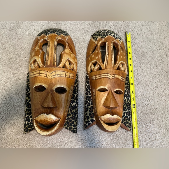 Art | 15 Long Set Of 2 Hand Carved Tiki Style Mask | Poshmark